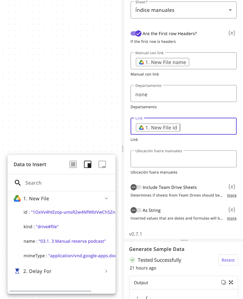 Index a new google doc in a google sheet: url doesn't appear - Need help - Activepieces Community