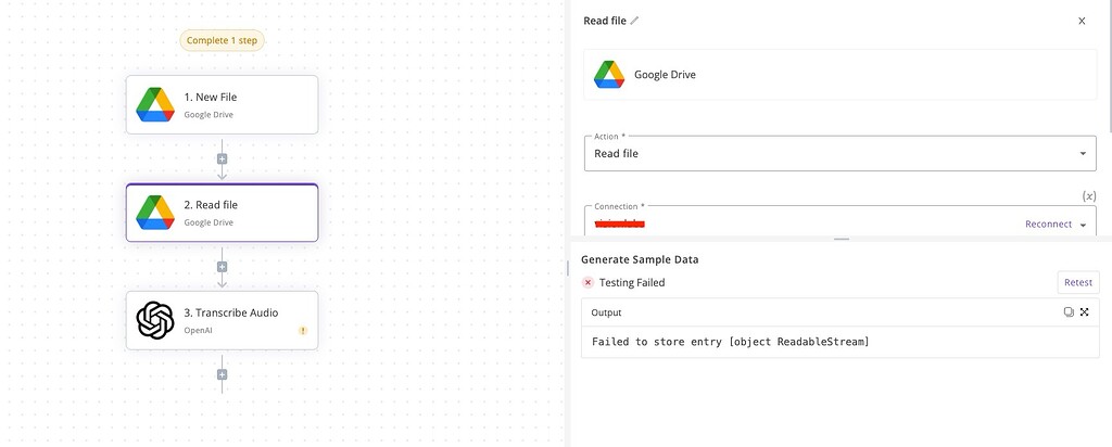 Failed to store entry [object ReadableStream] - Google Drive - Known Issues - Activepieces Community