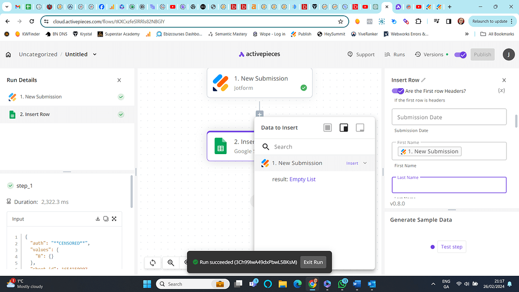 Inserting data into Google Sheets - Need help - Activepieces Community