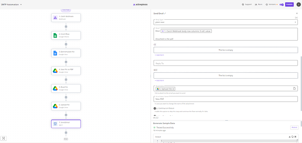 Generate & Send PDFs from Google Sheets thru SMTP - Need help - Activepieces Community